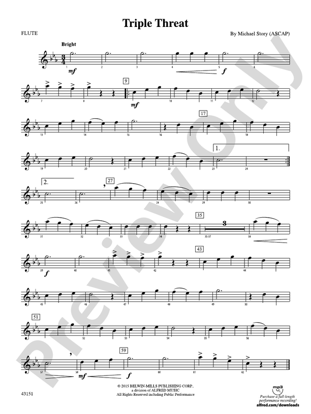 Triple Threat: Flute: Flute Part - Digital Sheet Music Download