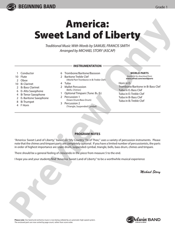 America: Sweet Land of Liberty: Score: Concert Band Score - Digital ...