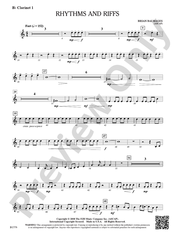 Rhythms and Riffs: B-flat Clarinet 1: B-flat Clarinet 1 Part: Brian Balmages - Digital Sheet ...