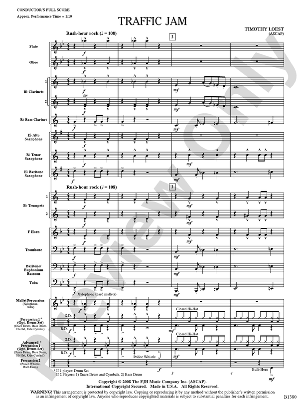 Traffic Jam: Score: Concert Band Score: Timothy Loest - Digital Sheet ...