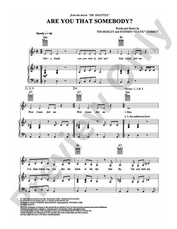 Are You That Somebody?: Piano/Vocal/Chords: Aaliyah - Digital Sheet Music Download