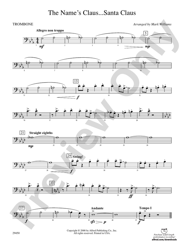 The Name's Claus ... Santa Claus: 1st Trombone: 1st Trombone Part ...
