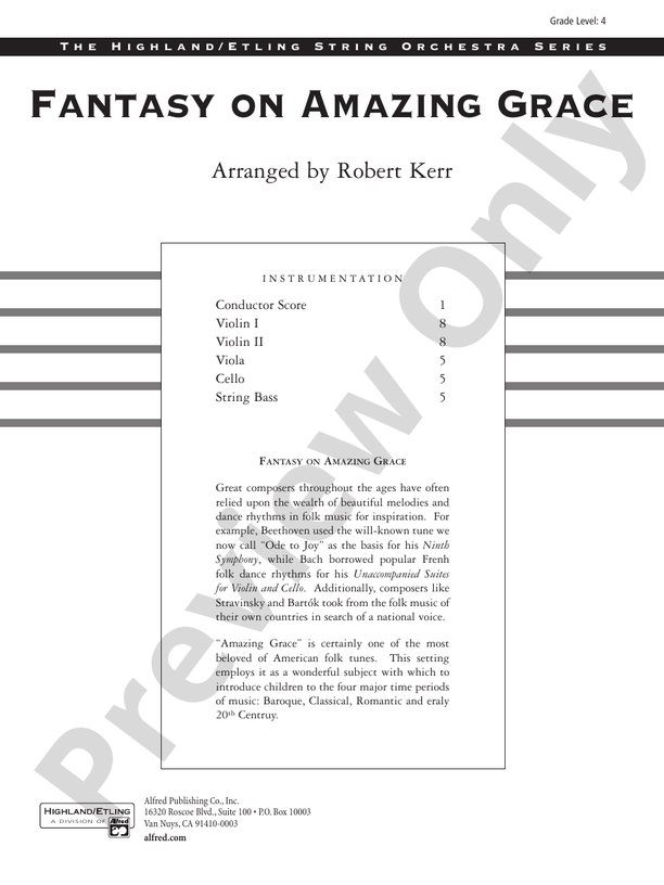 Fantasy on Amazing Grace: Score: String Orchestra Score - Digital Sheet ...
