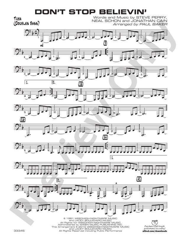 Don't Stop Believin': Tuba: Tuba Part - Digital Sheet Music Download