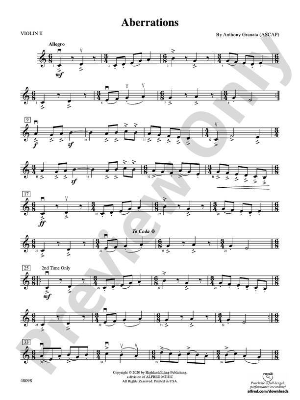Aberrations: 2nd Violin: 2nd Violin Part - Digital Sheet Music Download