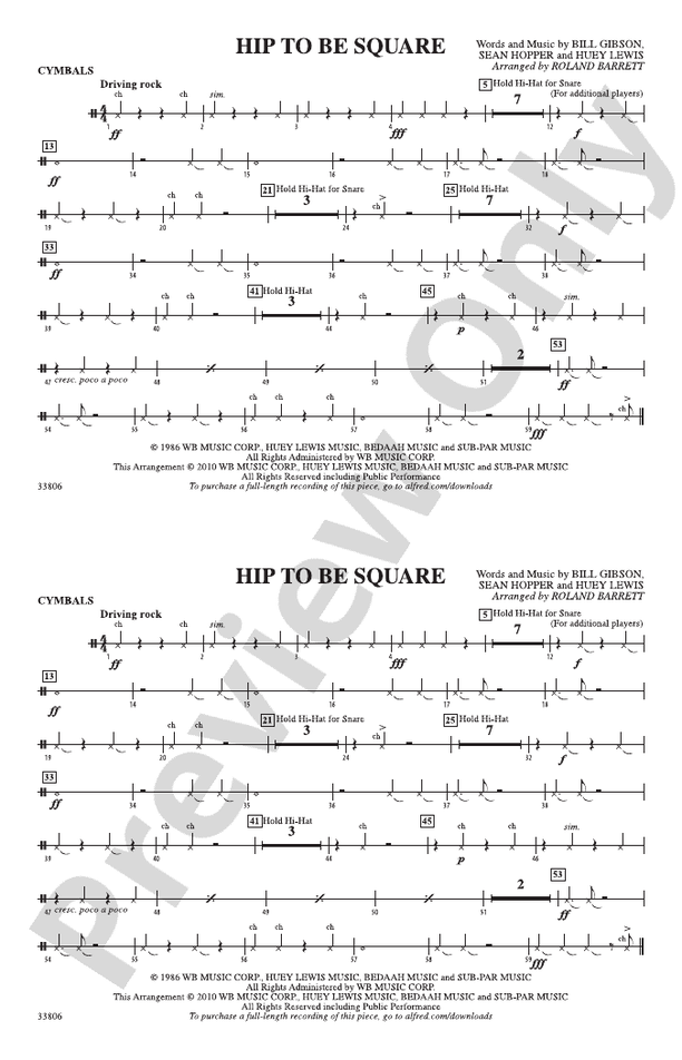 Hip to Be Square: Cymbals: Cymbals Part - Digital Sheet Music Download