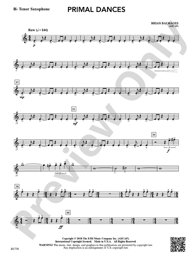 Primal Dances: B-flat Tenor Saxophone: B-flat Tenor Saxophone Part: Brian Balmages - Digital ...