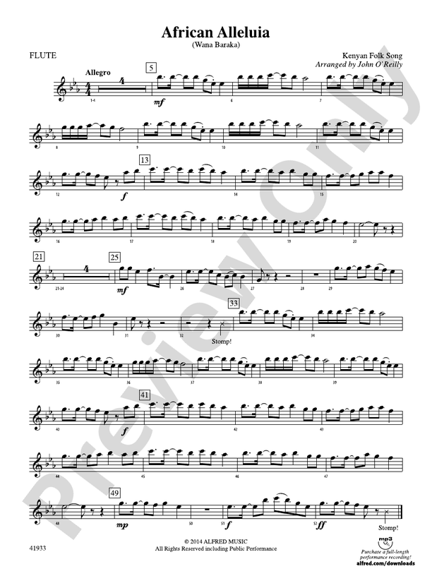 African Alleluia: Flute: Flute Part - Digital Sheet Music Download