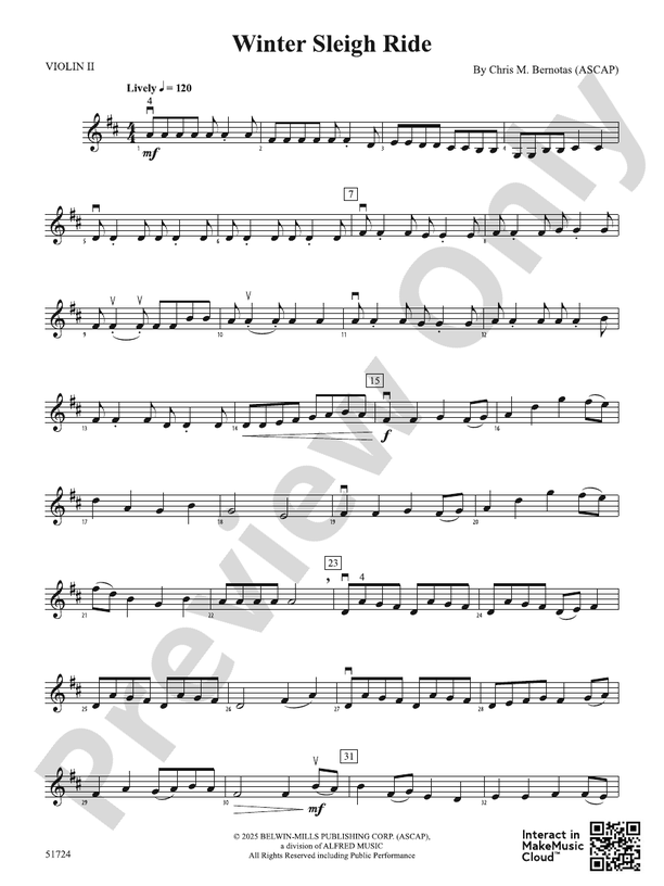 Winter Sleigh Ride: 2nd Violin: 2nd Violin Part - Digital Sheet Music Download
