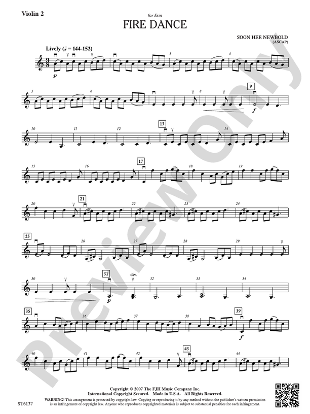 Fire Dance: Violin 2: Violin 2 Part: Soon Hee Newbold - Digital Sheet ...
