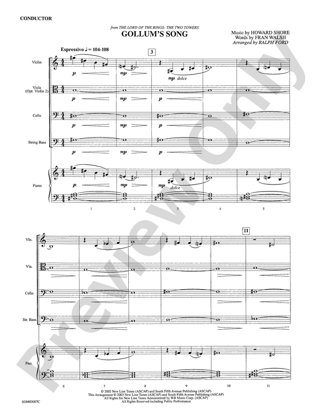 Gollum's Song (from The Lord of the Rings: The Two Towers): Score ...