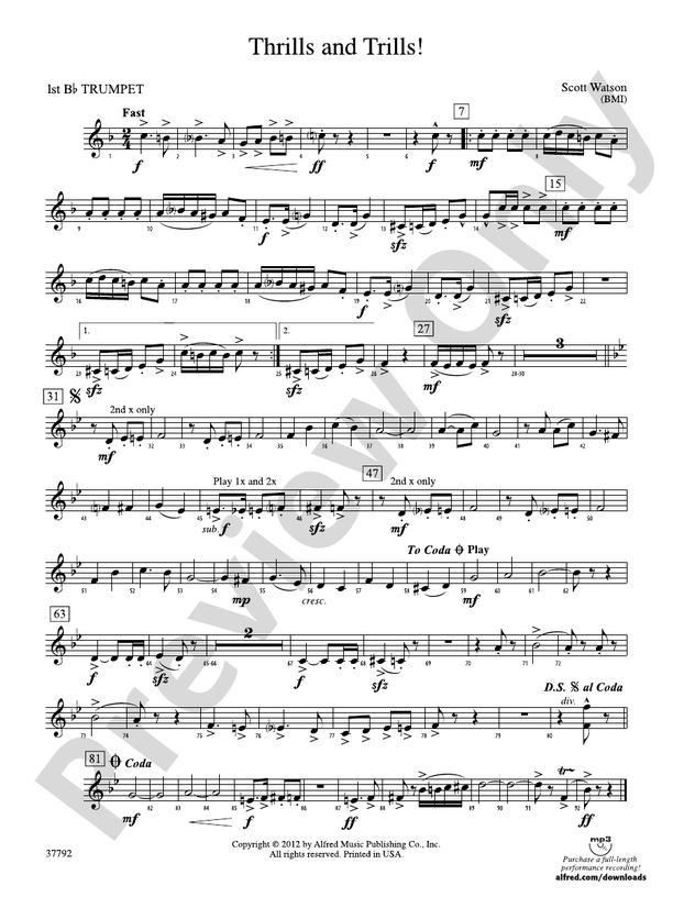 Thrills and Trills!: 1st B-flat Trumpet: 1st B-flat Trumpet Part ...