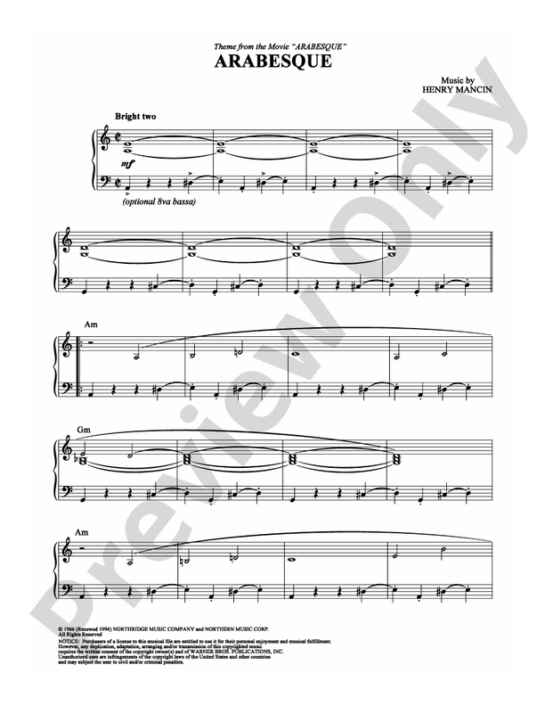 Arabesque: Piano: Henry Mancini - Digital Sheet Music Download