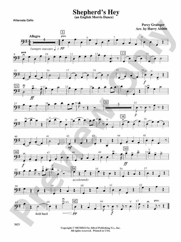 Shepherds Hey (an English Morris Dance): Alternate Cello: Alternate ...