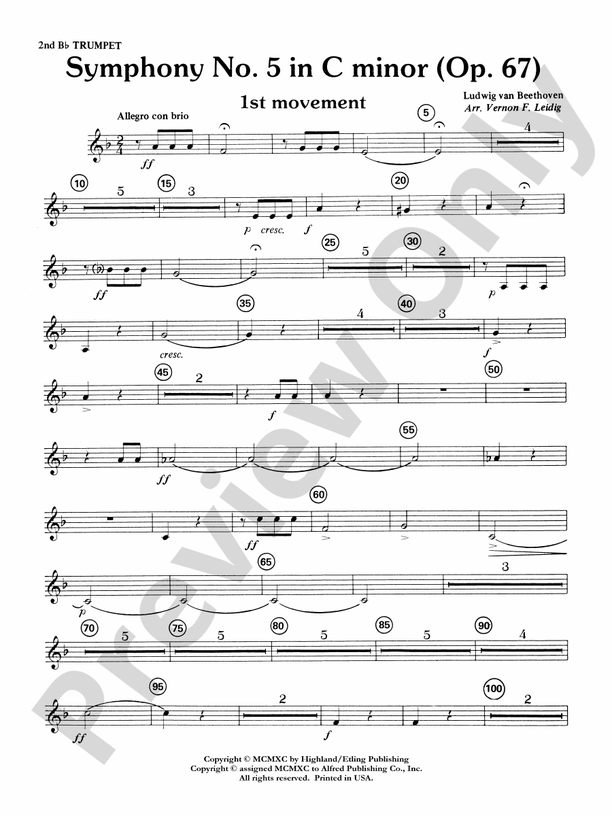 Beethoven's Symphony No. 5, 1st Movement: 2nd B-flat Trumpet: 2nd B-flat Trumpet Part - Digital ...