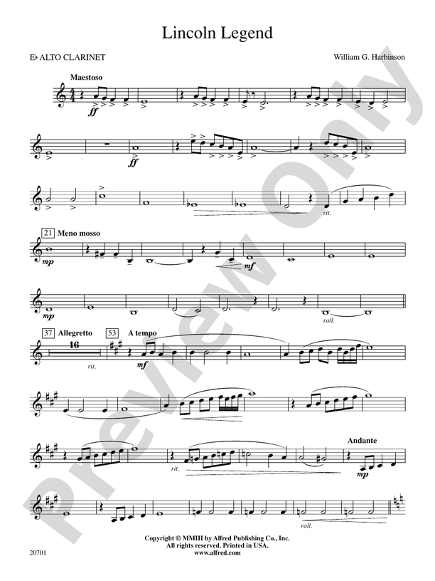 Lincoln Legend: E-flat Alto Clarinet: E-flat Alto Clarinet Part ...