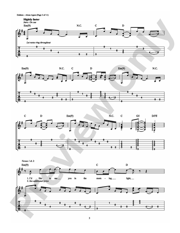 Alone Again: Guitar TAB: Dokken - Digital Sheet Music Download