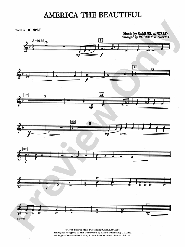 America the Beautiful: 2nd B-flat Trumpet: 2nd B-flat Trumpet Part - Digital Sheet Music Download
