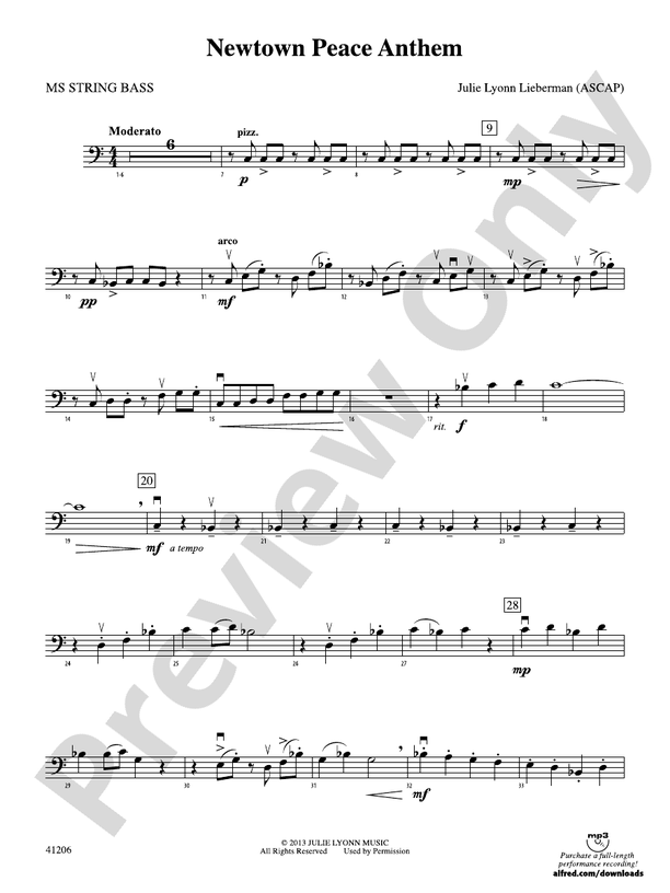 Newtown Peace Anthem: MS String Bass: MS String Bass Part - Digital ...