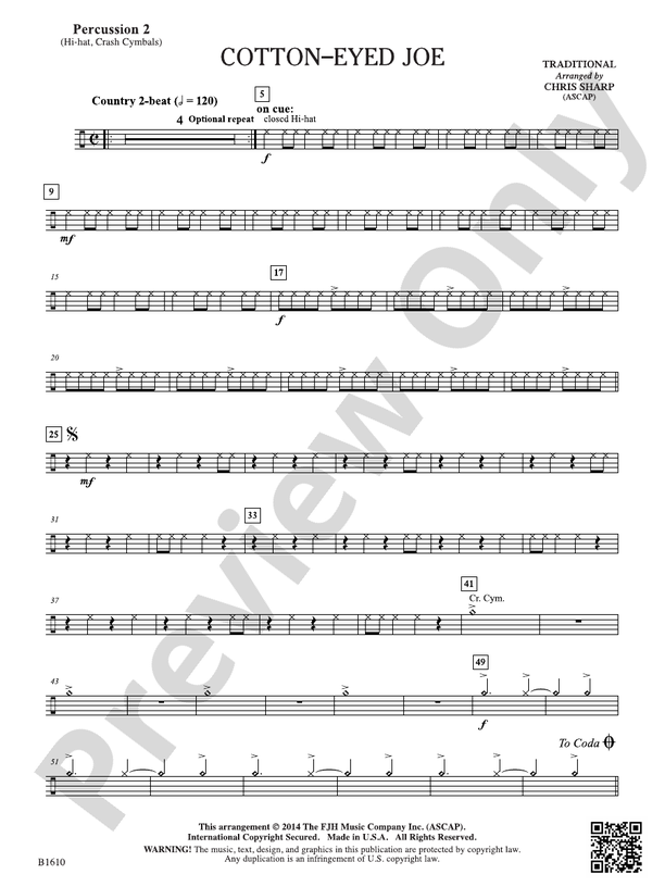 Cotton-Eyed Joe: Percussion 2: Percussion 2 Part - Digital Sheet Music ...