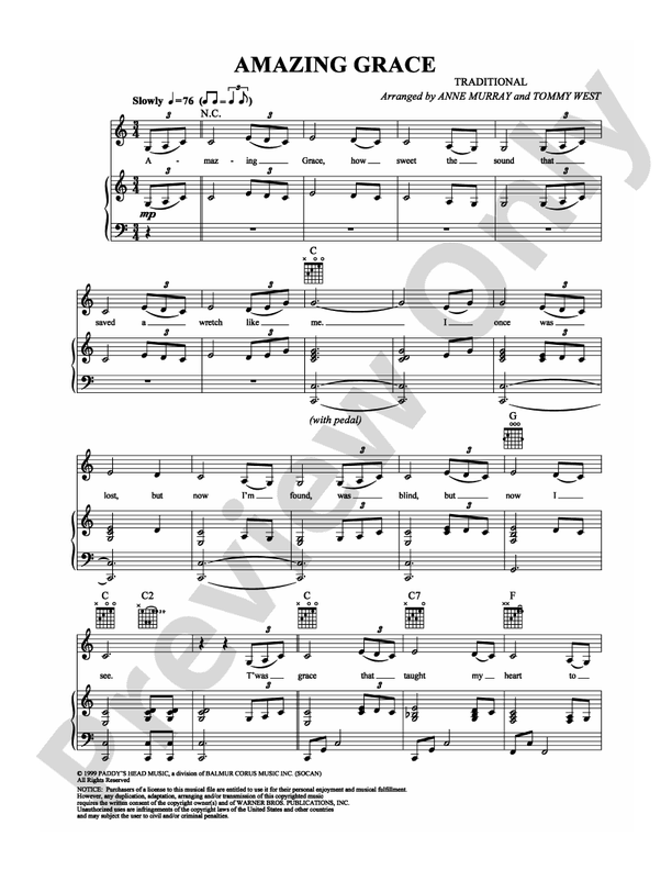 Amazing Grace: Piano/Vocal/Chords: Anne Murray - Digital Sheet Music ...