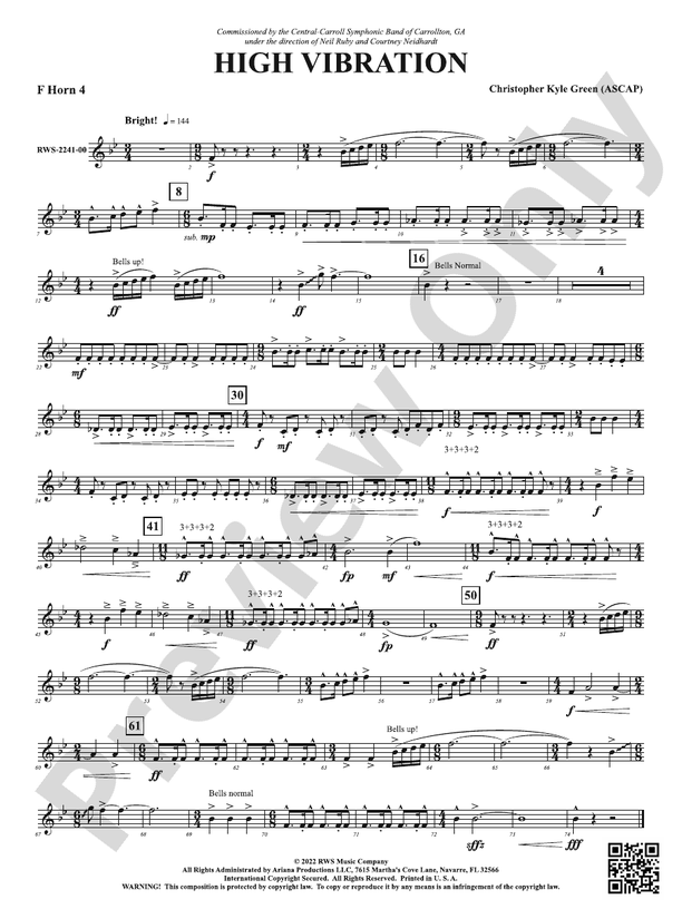 High Vibration: 4th F Horn: 4th F Horn Part: Christopher Kyle Green ...
