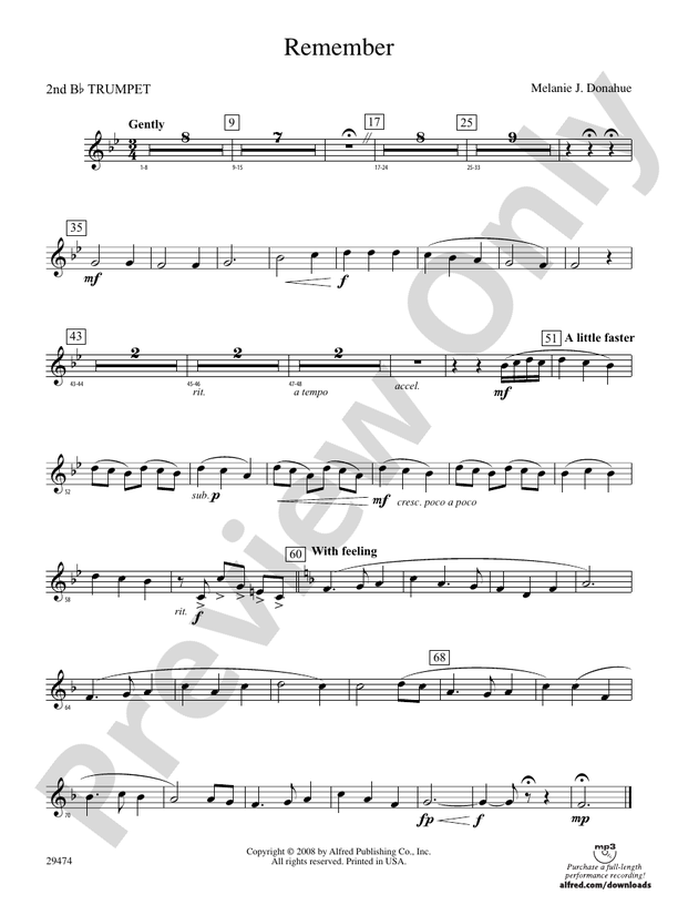 Remember: 2nd B-flat Trumpet: 2nd B-flat Trumpet Part - Digital Sheet Music Download