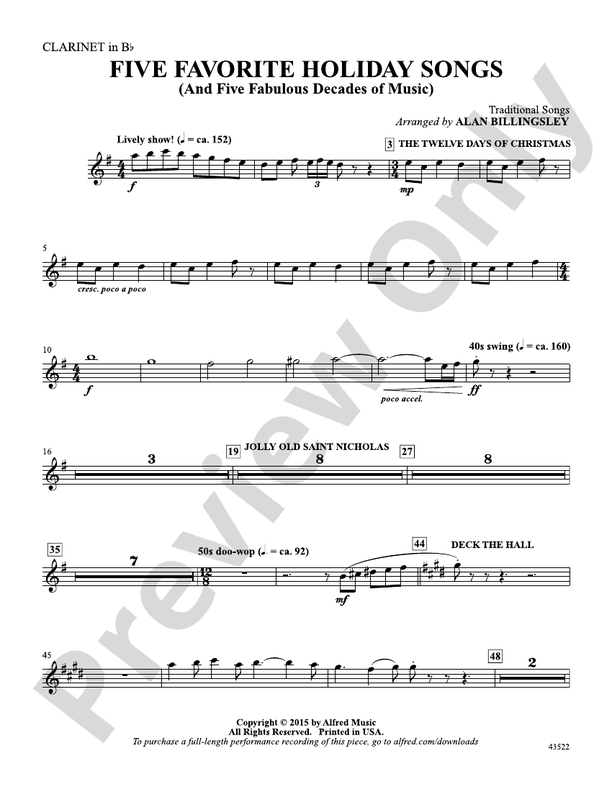 Five Favorite Holiday Songs: Clarinet: Clarinet Part - Digital Sheet ...