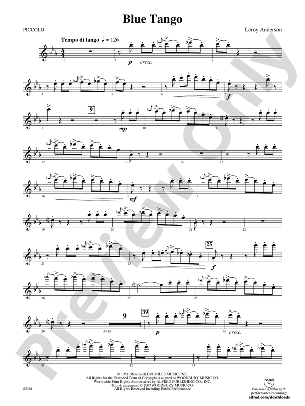 Blue Tango: Piccolo: Piccolo Part - Digital Sheet Music Download