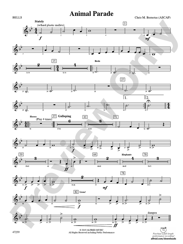 Animal Parade: Bells: Bells Part - Digital Sheet Music Download