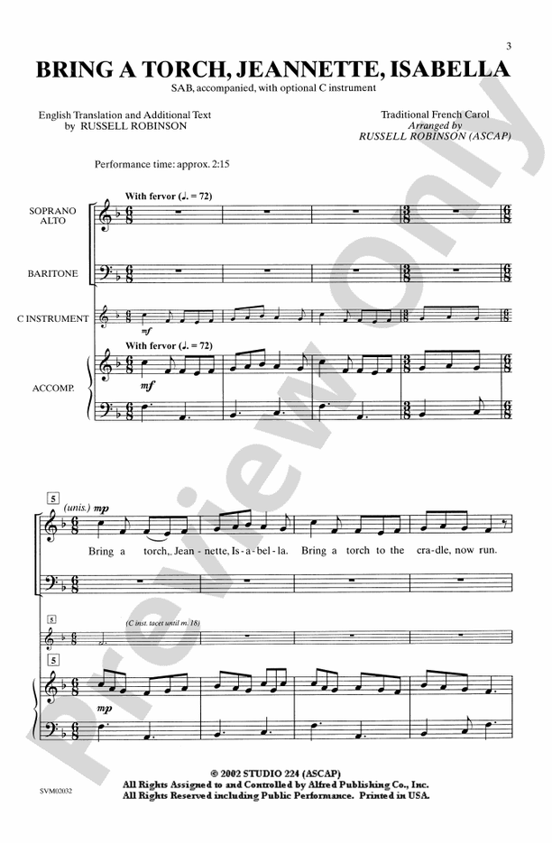 Bring a Torch, Jeannette, Isabella: SAB Choral Octavo - Digital Sheet ...