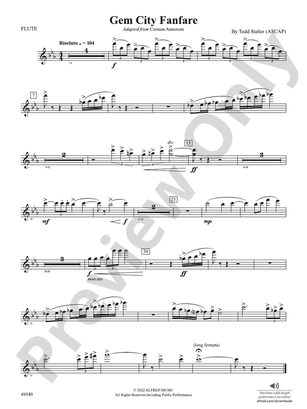 Gem City Fanfare: Flute: Flute Part - Digital Sheet Music Download