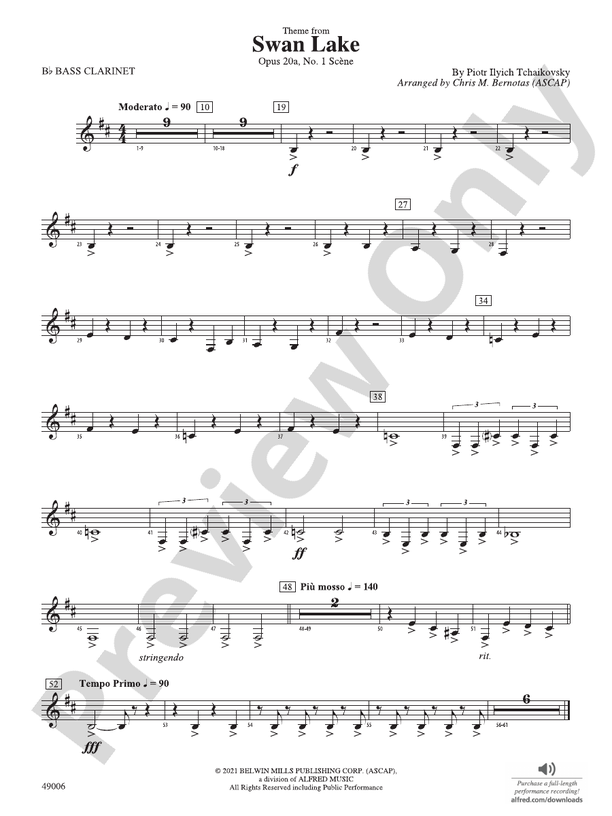 Theme from Swan Lake: B-flat Bass Clarinet: B-flat Bass Clarinet Part ...