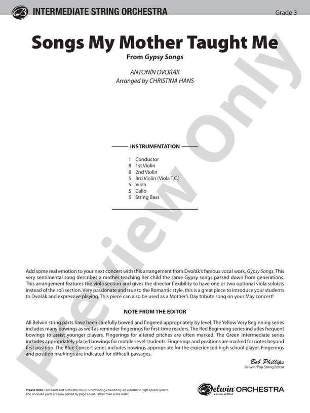 Songs My Mother Taught Me From Gypsy Songs Score String Orchestra