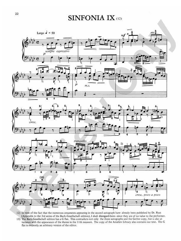 Bach: Three-Part Inventions (Ed. Hans Bischoff): Sinfonia IX Part ...