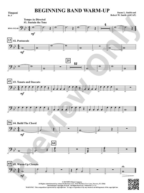 Beginning Band Warm-Up: Timpani: Timpani Part: Robert W. Smith ...