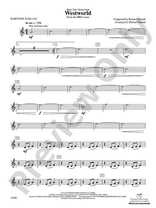 Main Title Theme from Westworld: Baritone T.C.: Baritone T.C. Part ...
