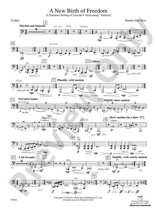 A New Birth of Freedom: Tuba: Tuba Part - Digital Sheet Music Download