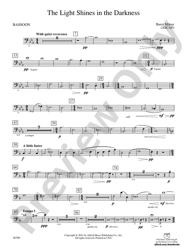The Light Shines in the Darkness: Bassoon: Bassoon Part - Digital Sheet ...