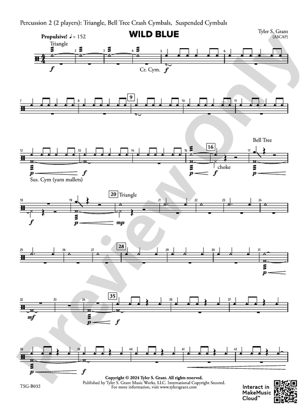 Wild Blue: 2nd Percussion: 2nd Percussion Part: Tyler S. Grant ...