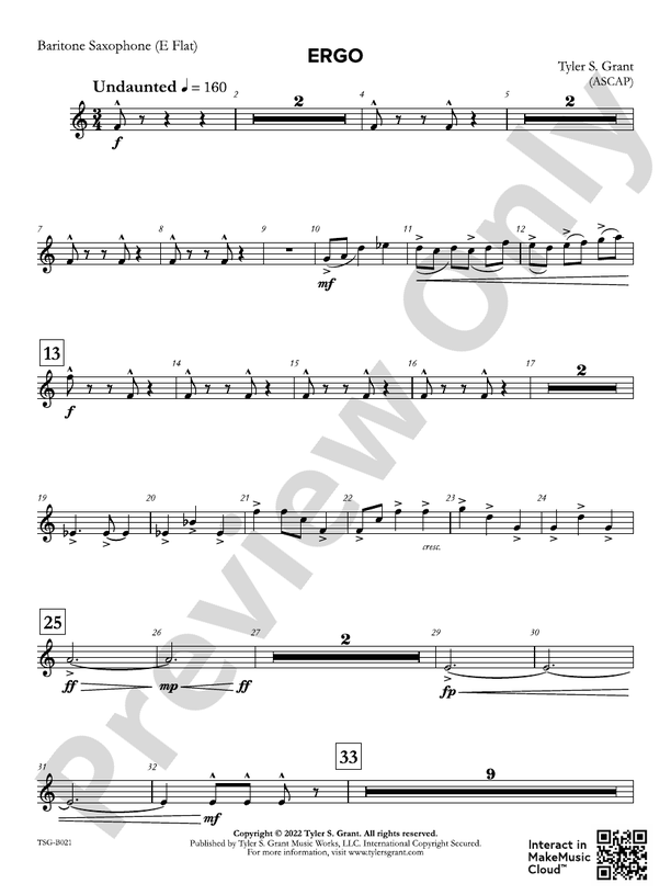 Ergo: E-flat Baritone Saxophone: E-flat Baritone Saxophone Part - Digital Sheet Music Download