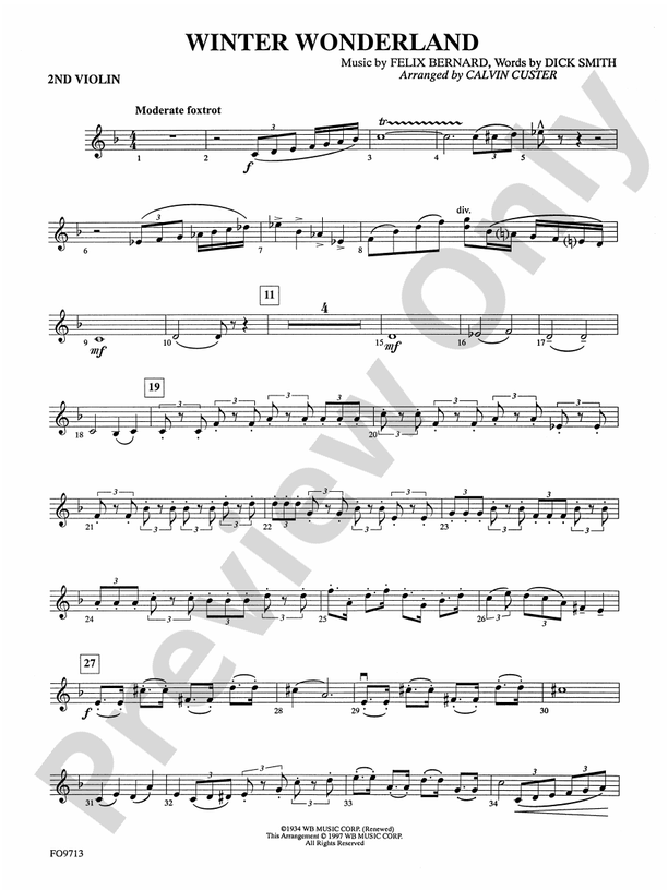 Winter Wonderland: 2nd Violin: 2nd Violin Part - Digital Sheet Music ...