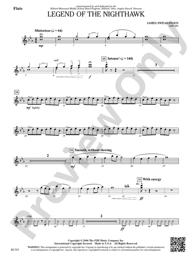 Legend of the Nighthawk: Flute: Flute Part: James Swearingen - Digital ...