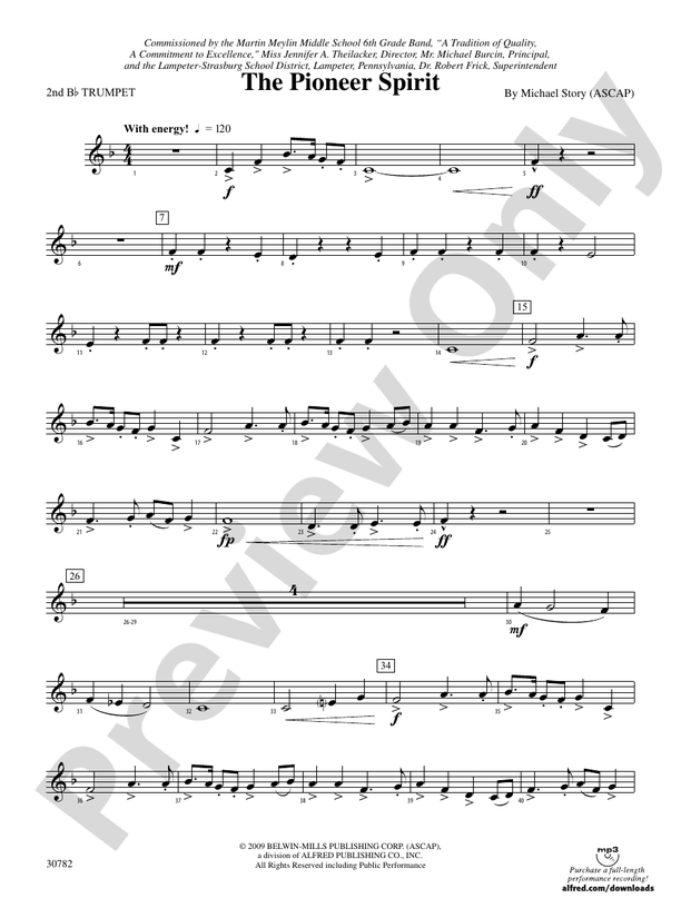 The Pioneer Spirit: 2nd B-flat Trumpet: 2nd B-flat Trumpet Part - Digital Sheet Music Download