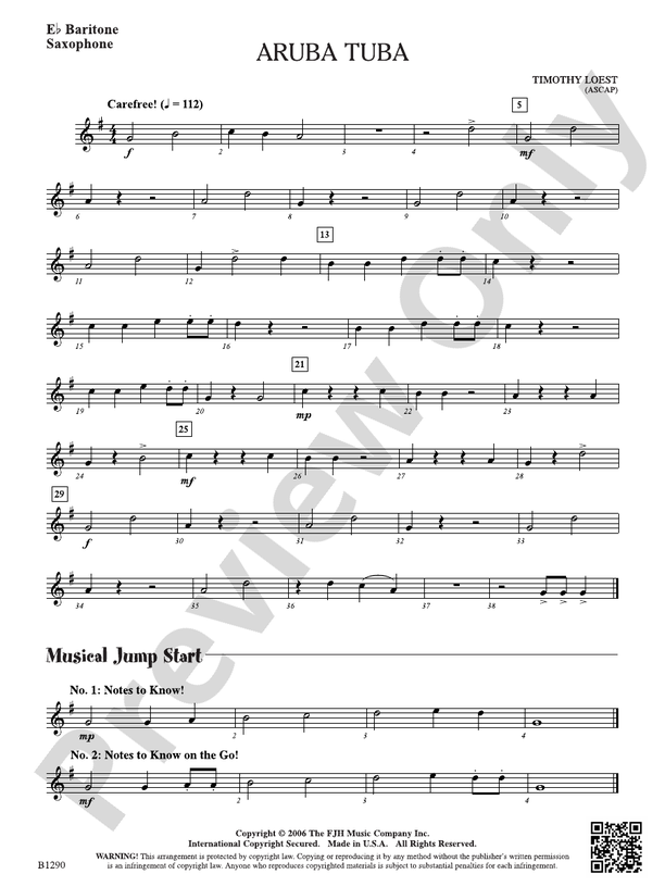 Aruba Tuba: E-flat Baritone Saxophone: E-flat Baritone Saxophone Part ...