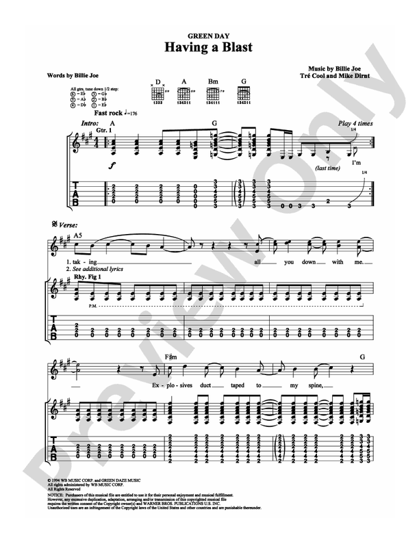 Having a Blast: Guitar TAB: Green Day - Digital Sheet Music Download
