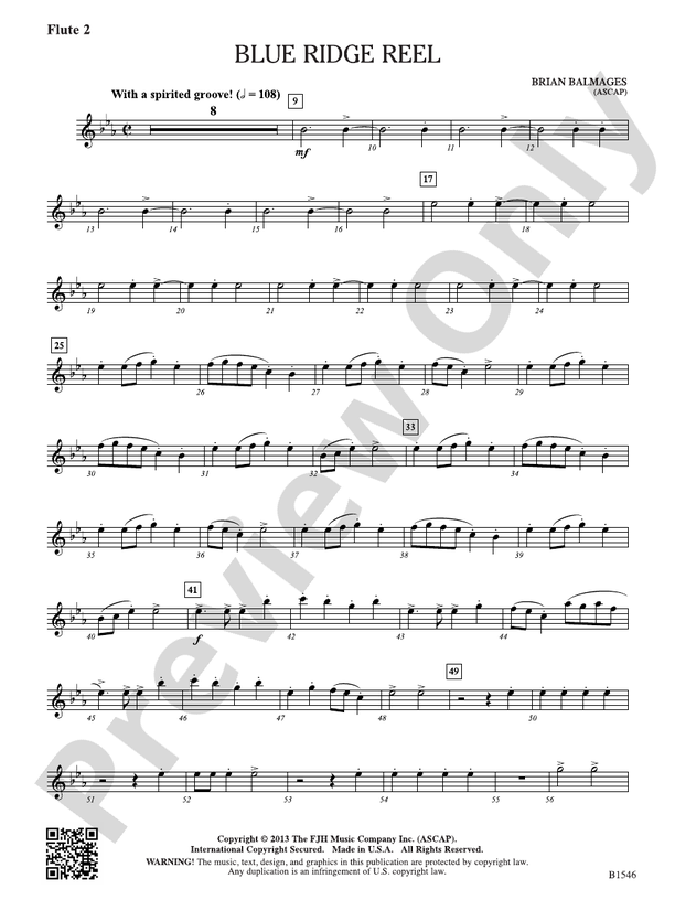 Blue Ridge Reel: Flute 2: Flute 2 Part: Brian Balmages - Digital Sheet ...