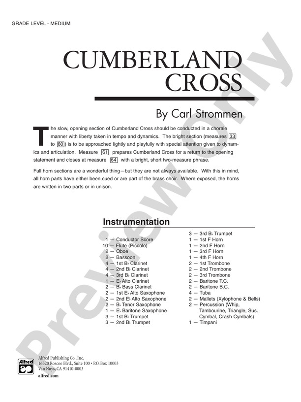 Cumberland Cross: Concert Band Conductor Score & Parts: Carl Strommen ...