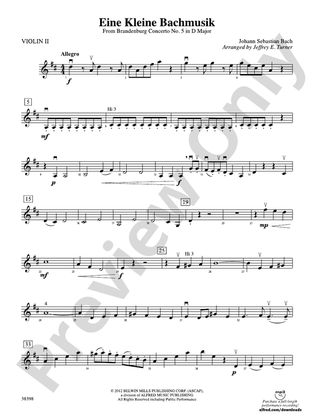 Eine Kleine Bachmusik (from Brandenburg Concerto No. 5 in D Major): 2nd Violin: 2nd Violin Part ...