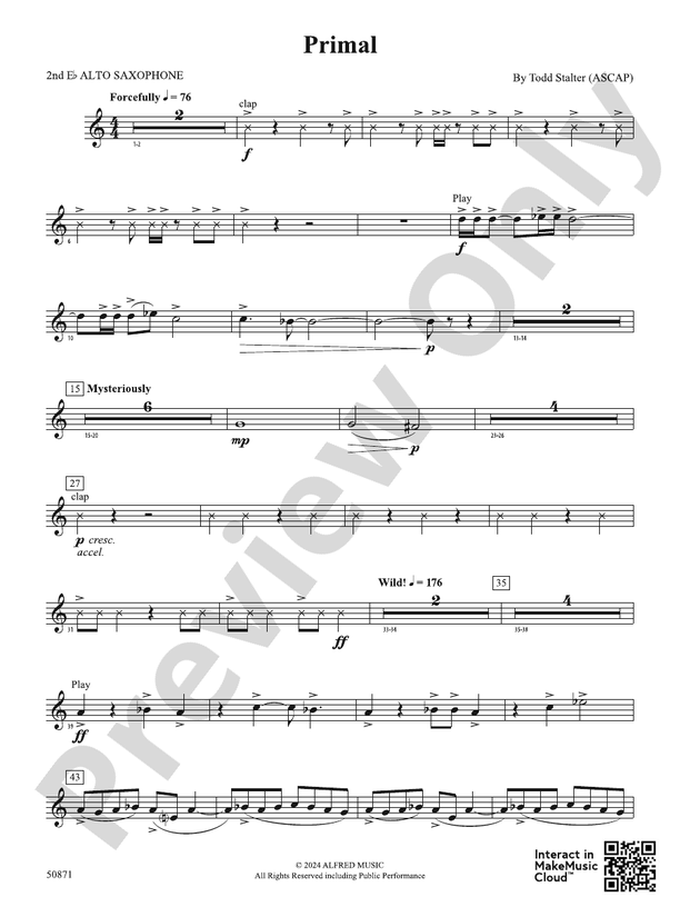 Primal: 2nd E-flat Alto Saxophone: 2nd E-flat Alto Saxophone Part - Digital Sheet Music Download